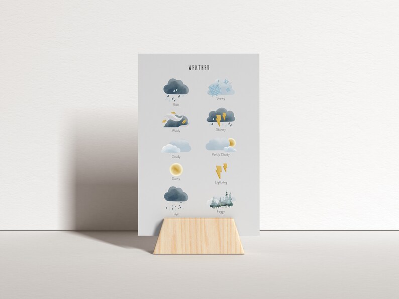 Watercolor Weather Chart for Kids, Daily Weather Poster, Educational ...