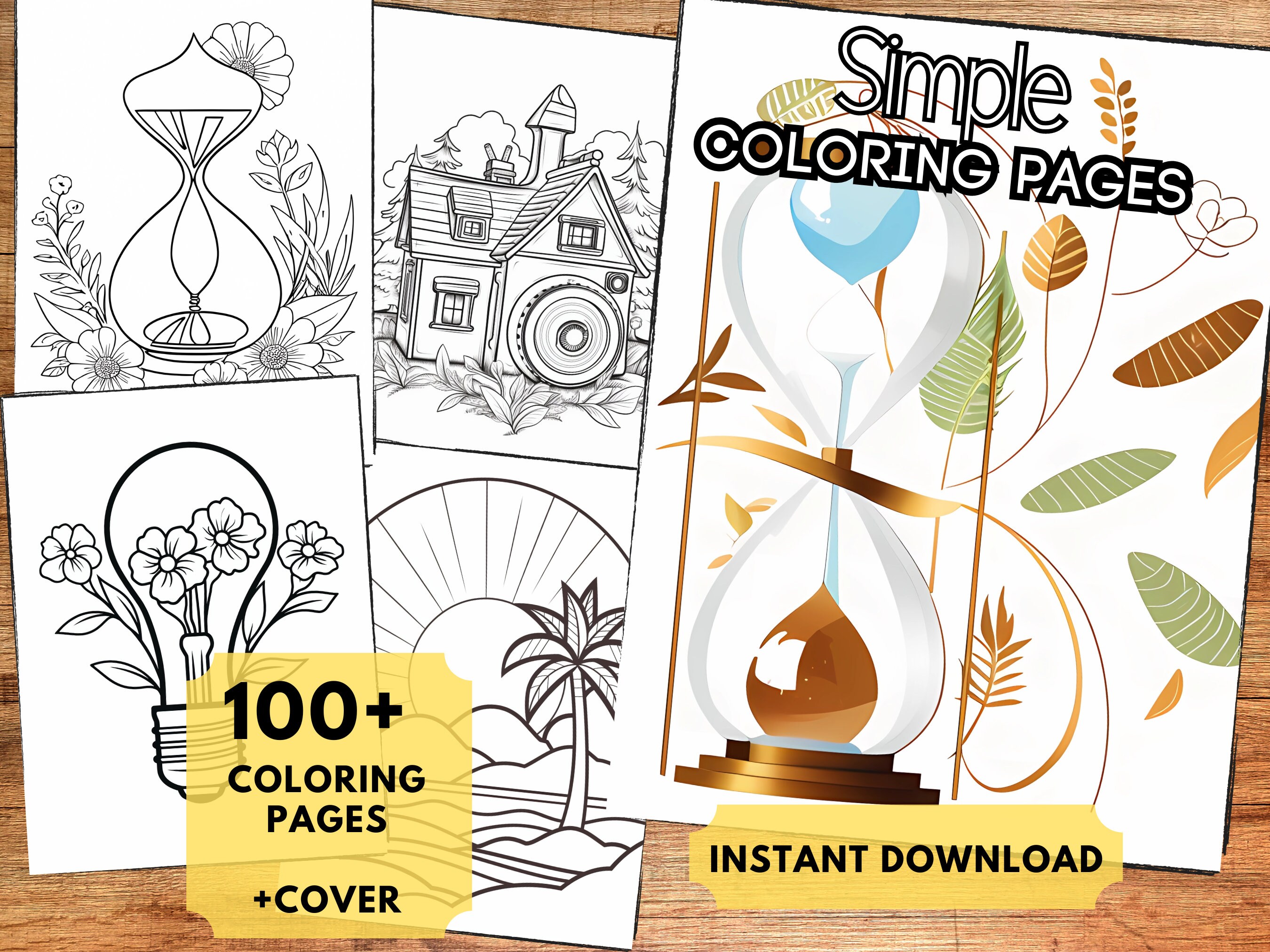 100 Minimalist Simple Coloring Pages for Adults and Kids Printable ...