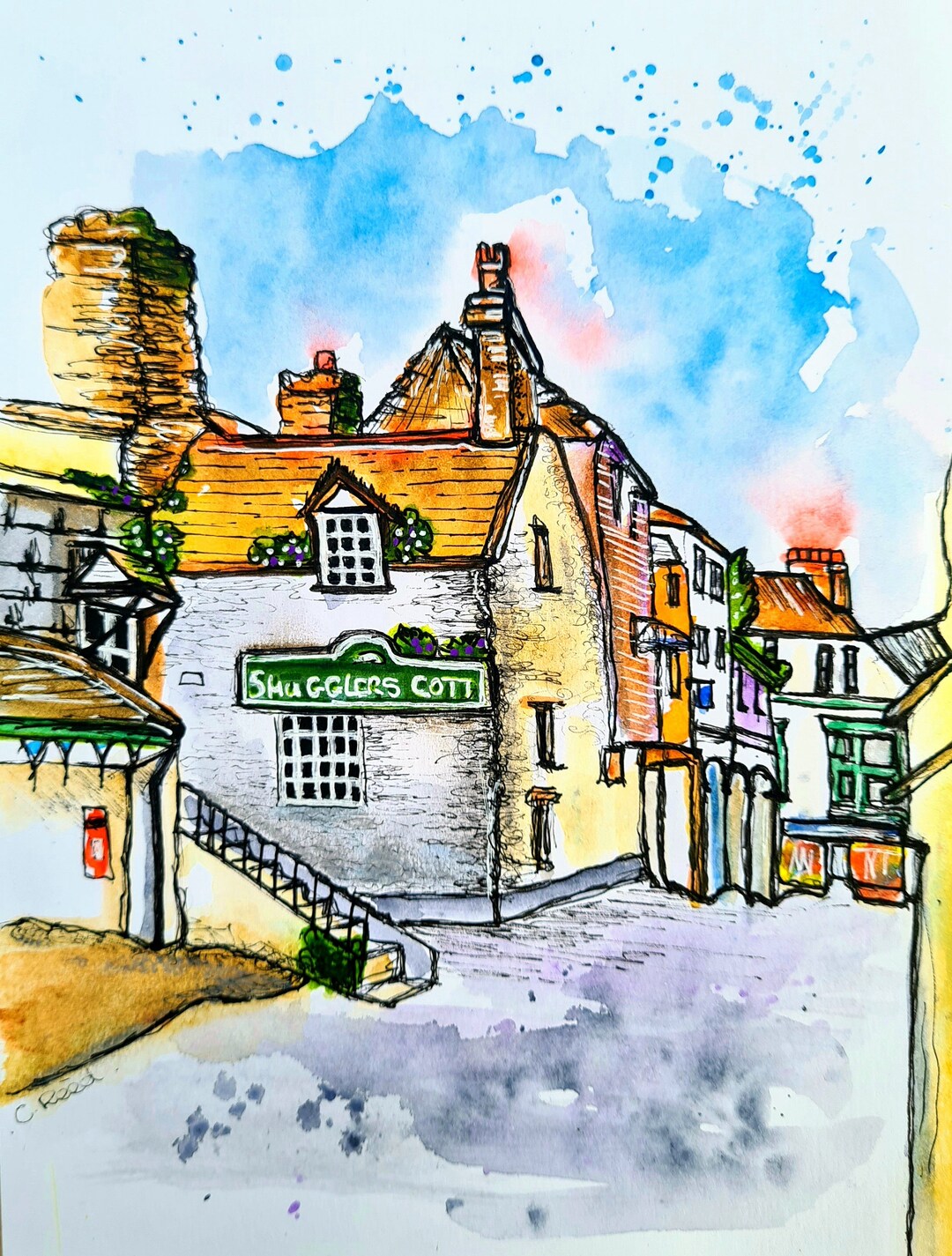 Smugglers Cott, Looe Cornwall, Art Prints, Urban Sketch Art , Wall Art ...