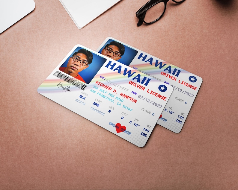 Editable Hawaii Driver License Replica: Novelty ID Card (digital ...