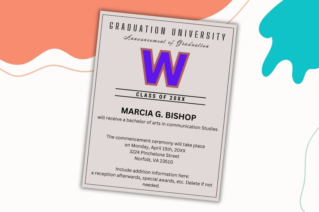 Formal College Graduation Announcement Template With School Logo (PDF ...