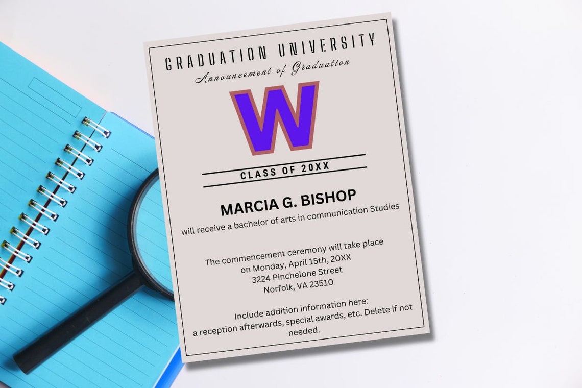 Formal College Graduation Announcement Template With School Logo (PDF ...