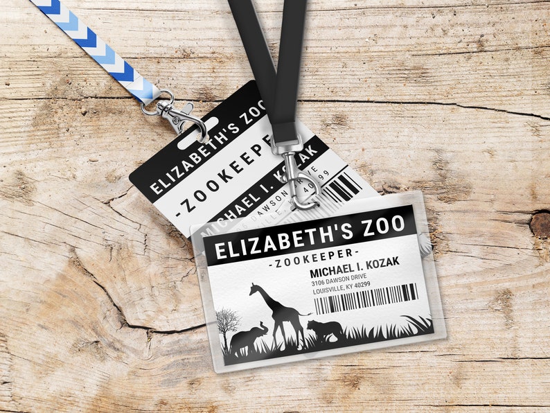 Elizabeth's Zoo Identifation Card, Zoo Pretend Play. Zookeeper ID Badge ...