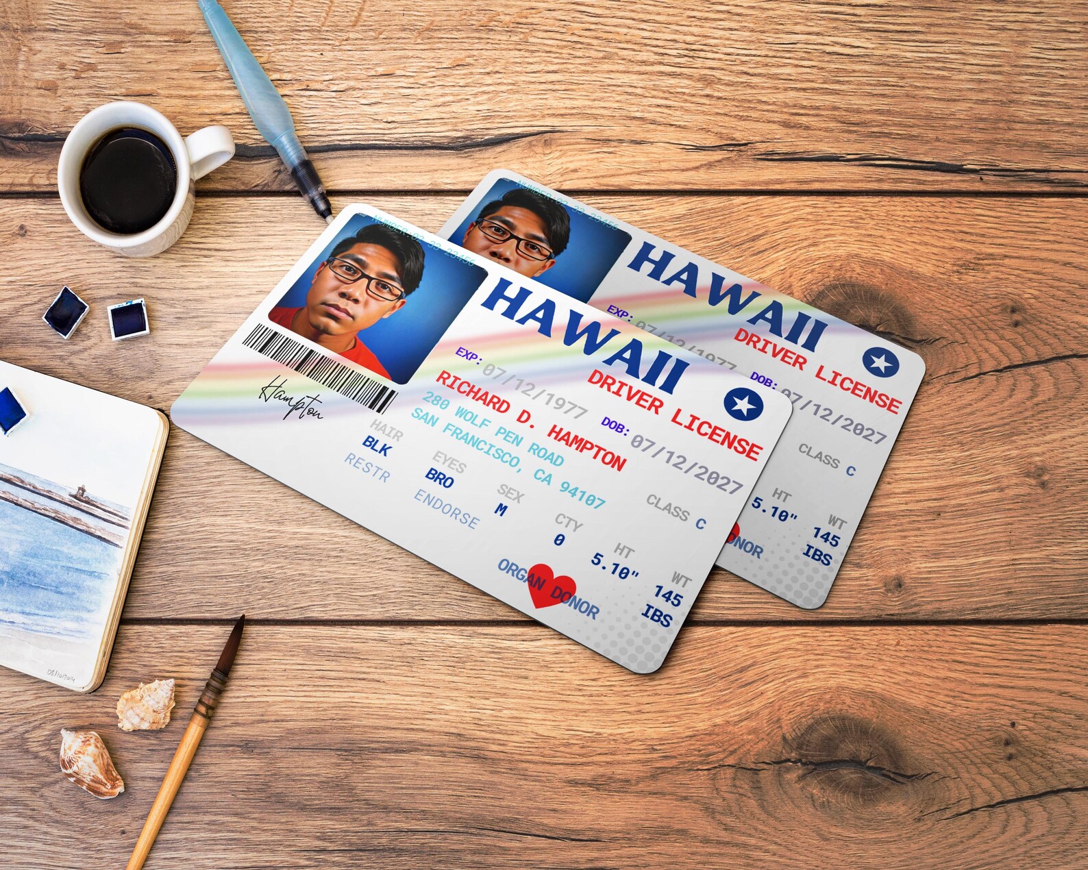 Editable Hawaii Driver License Replica: Novelty ID Card (digital ...