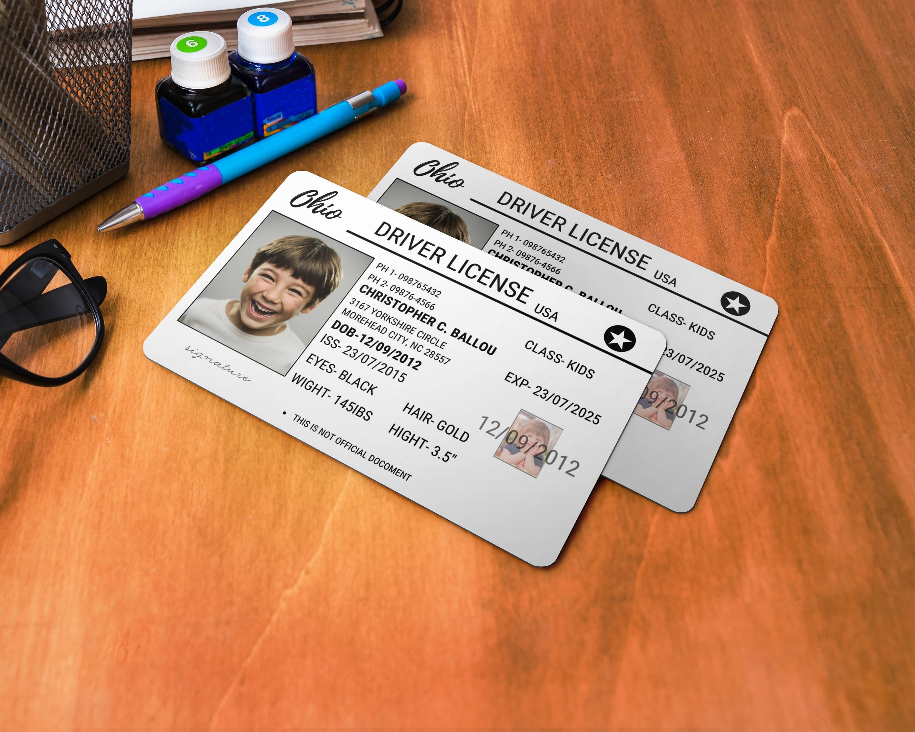 Ohio Driver License, Child ID Card Template, Custom Kids Id Card Design ...