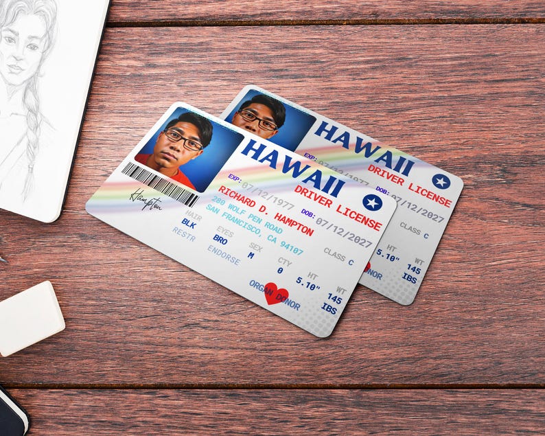 Editable Hawaii Driver License Replica: Novelty ID Card (digital ...