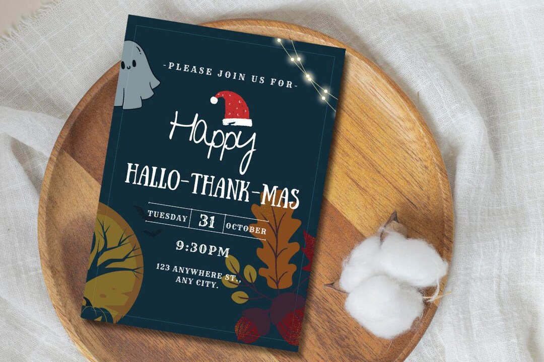 Hallo Thanks Mas Invitation Card, Happy Christmas and Thank Giving or ...