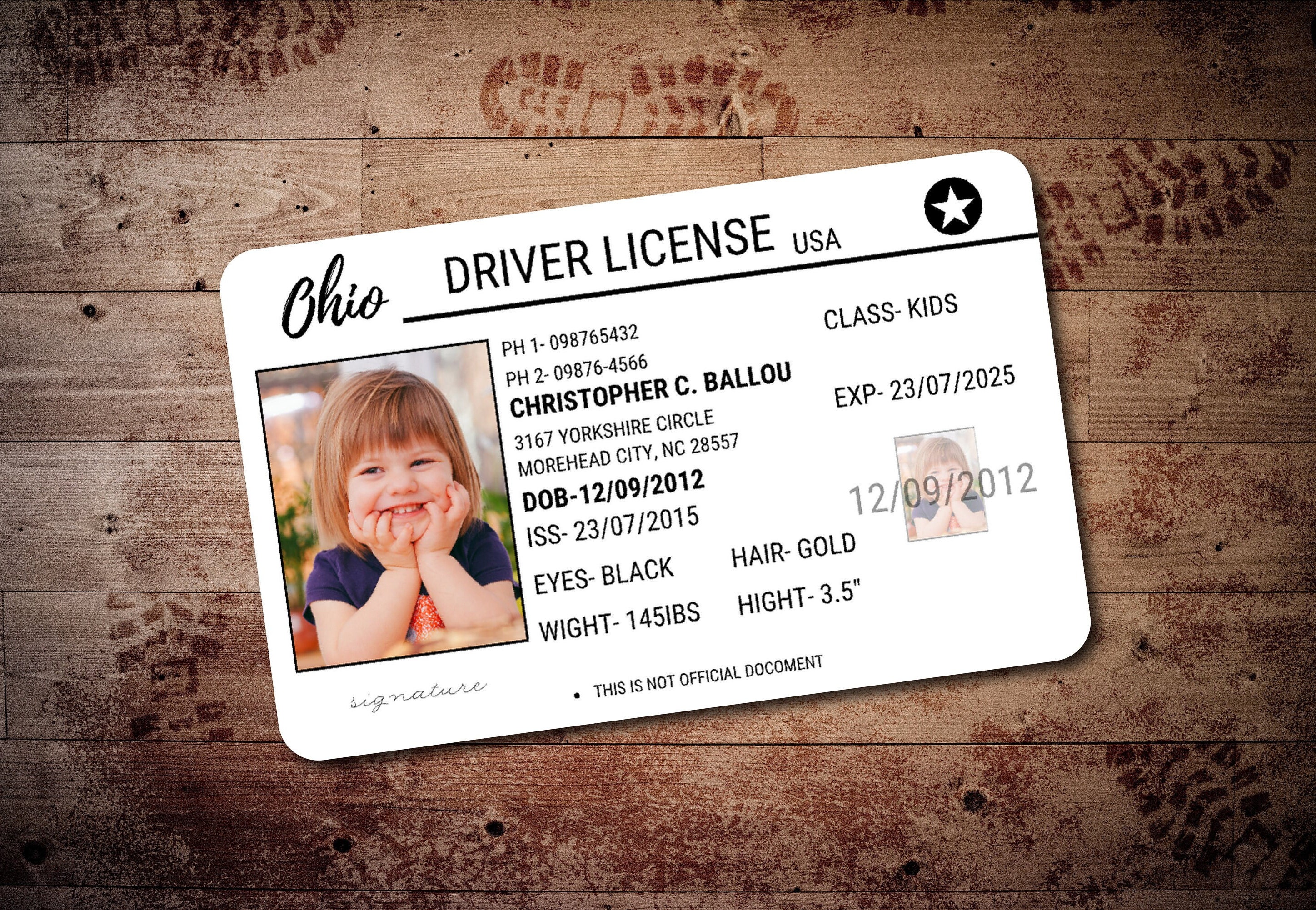 Ohio Driver License, Child ID Card Template, Custom Kids Id Card Design ...