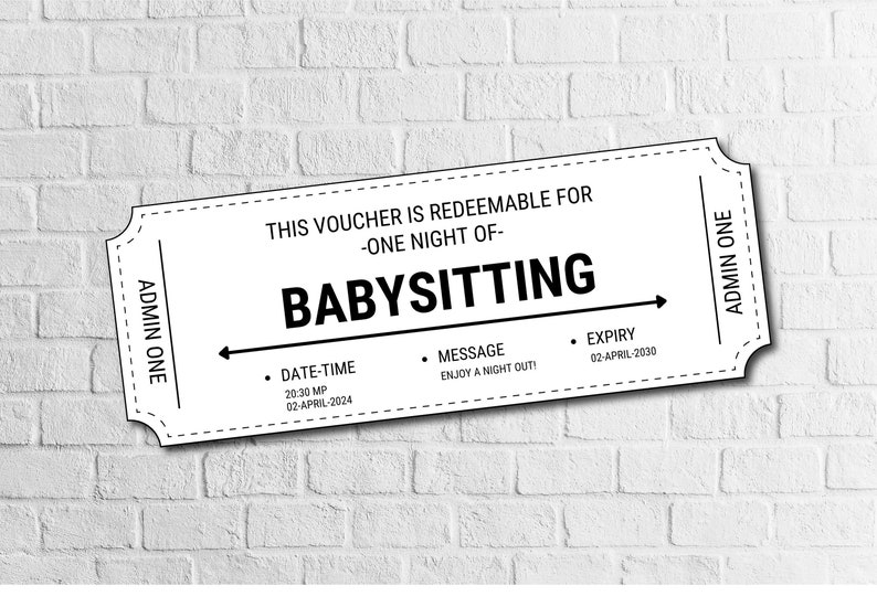 Babysitting Gift Ticket Voucher Template, Childminding Date Night ...