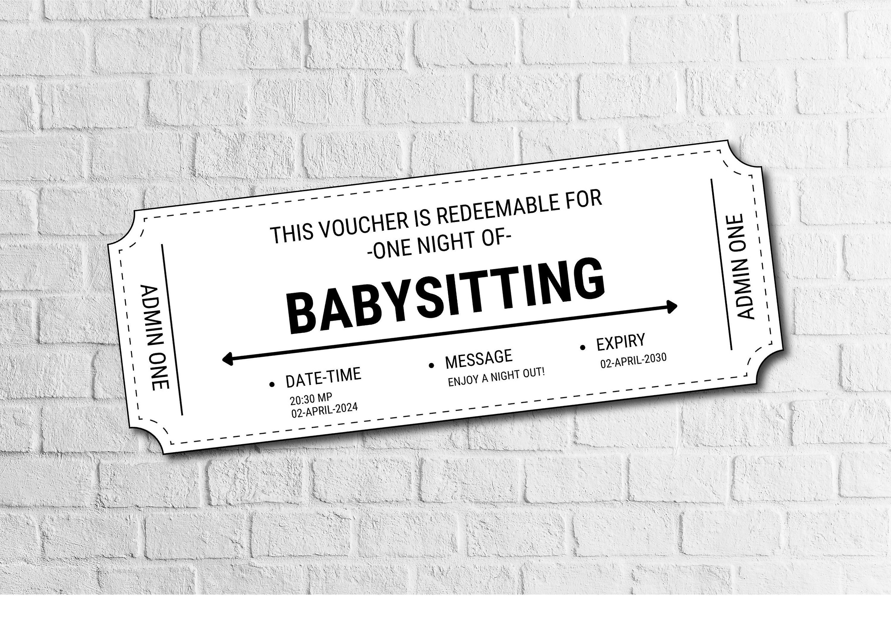 Babysitting Gift Ticket Voucher Template, Childminding Date Night ...