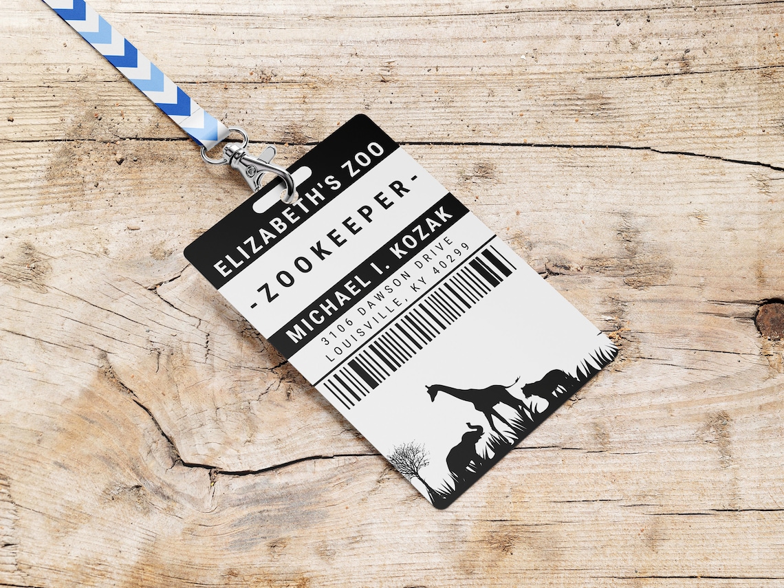 Elizabeth's Zoo Identifation Card, Zoo Pretend Play. Zookeeper ID Badge ...