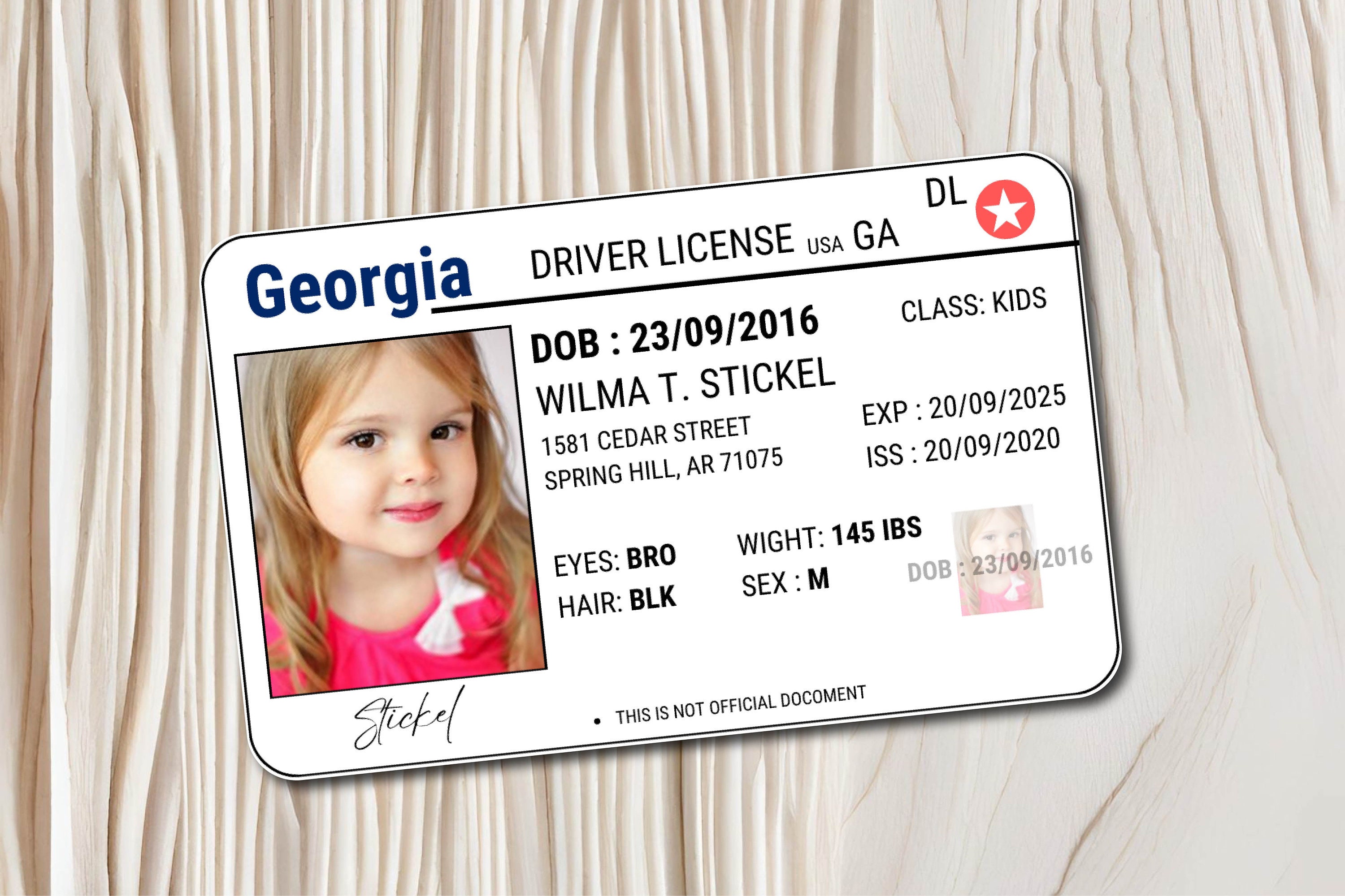 Kids Georgia Driver License Safety Identification Card for Children ...