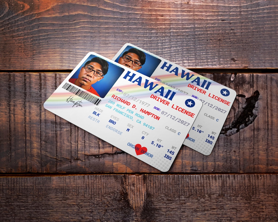Editable Hawaii Driver License Replica: Novelty ID Card (digital ...
