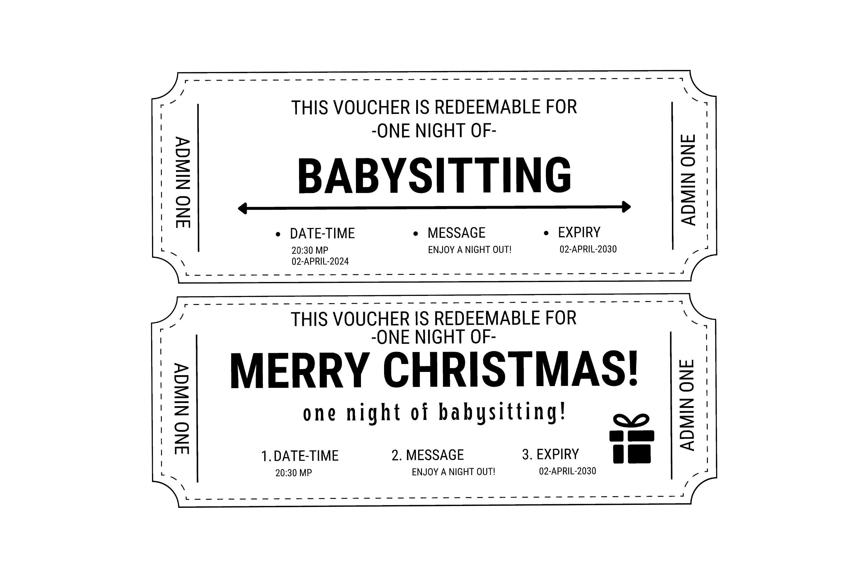 Babysitting Gift Ticket Voucher Template, Childminding Date Night ...