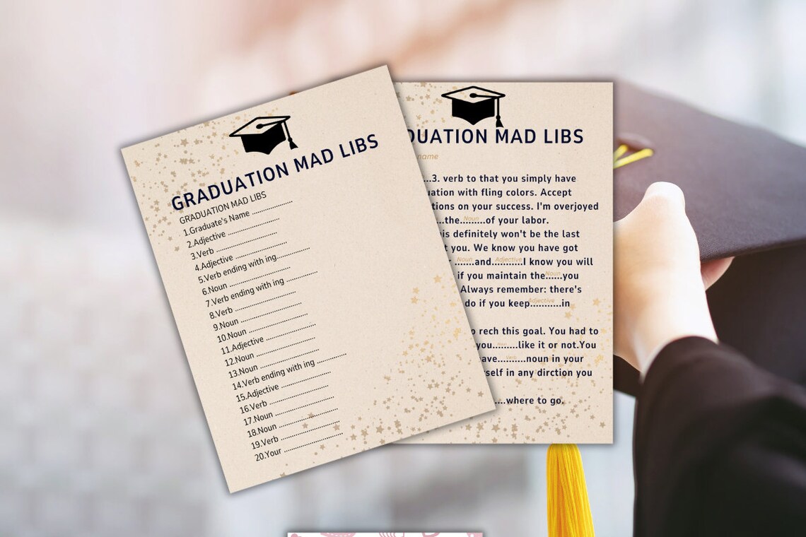 School Grad Mad Libs: Celebrate the Fun Whimsical Graduation Party Mad ...