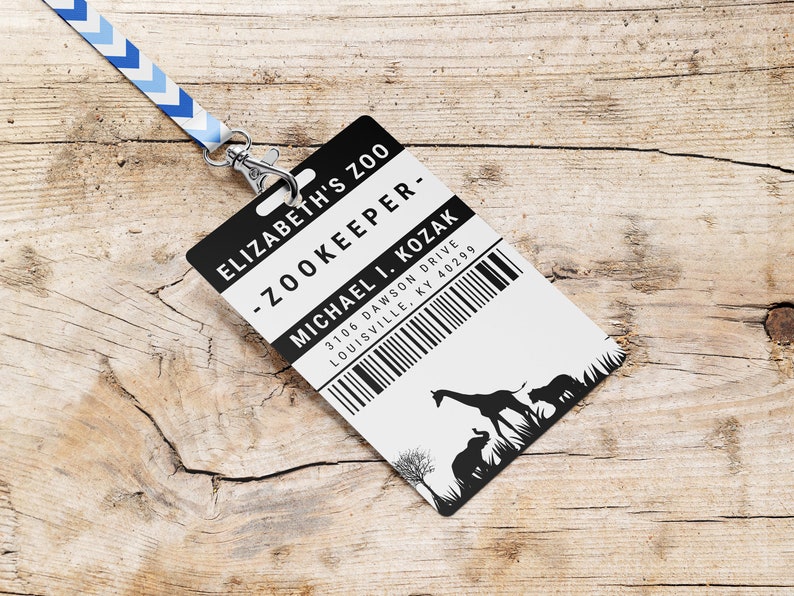 Elizabeth's Zoo Identifation Card, Zoo Pretend Play. Zookeeper ID Badge ...