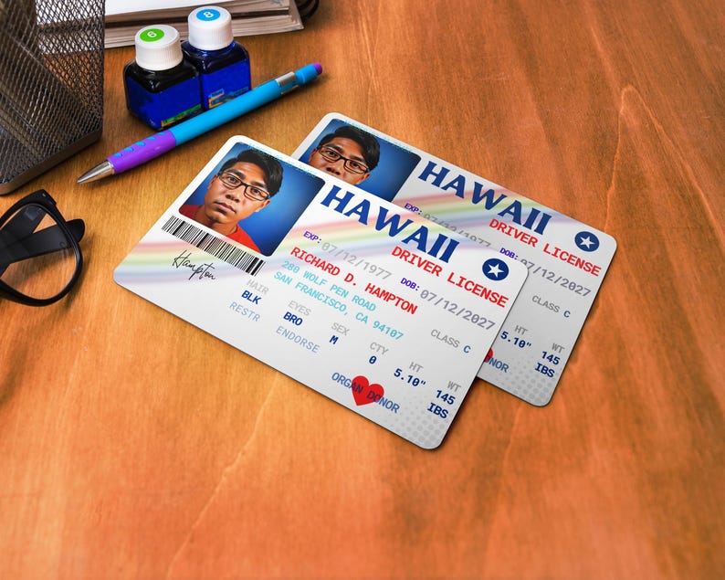 Editable Hawaii Driver License Replica: Novelty ID Card (digital ...