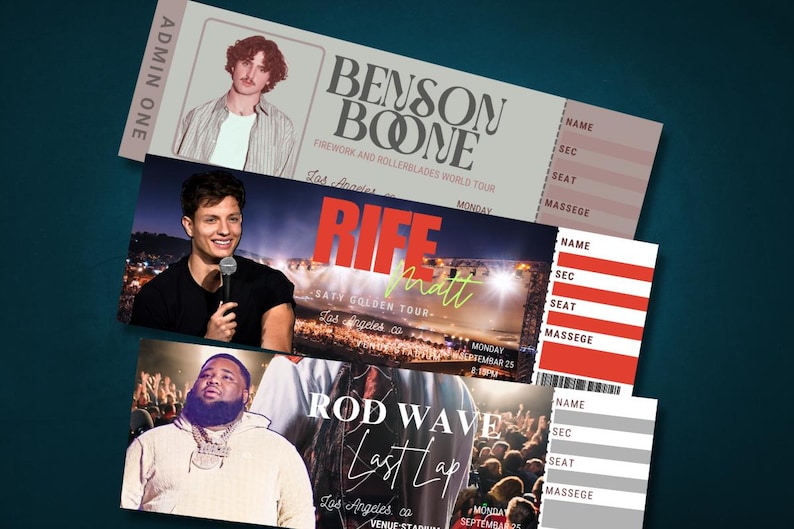 Personalized Concert Ticket Template: Rod Wave, Matt Rife, Benson Boone ...
