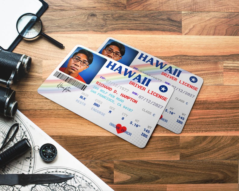 Editable Hawaii Driver License Replica: Novelty ID Card (digital ...