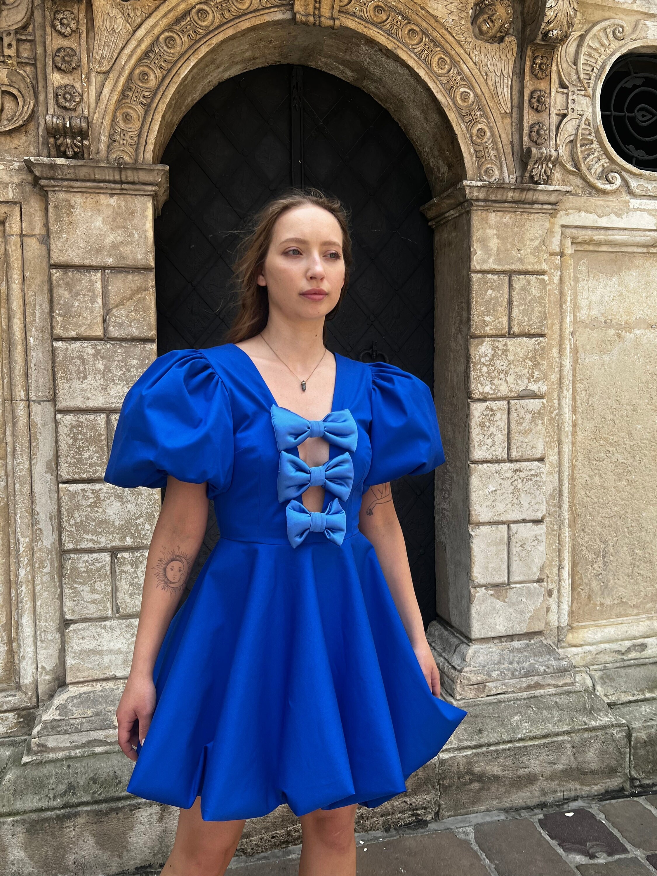 Blue Balloon Cotton Dress , Dress With Bows, Bow Dress, Cobalt Dress ...