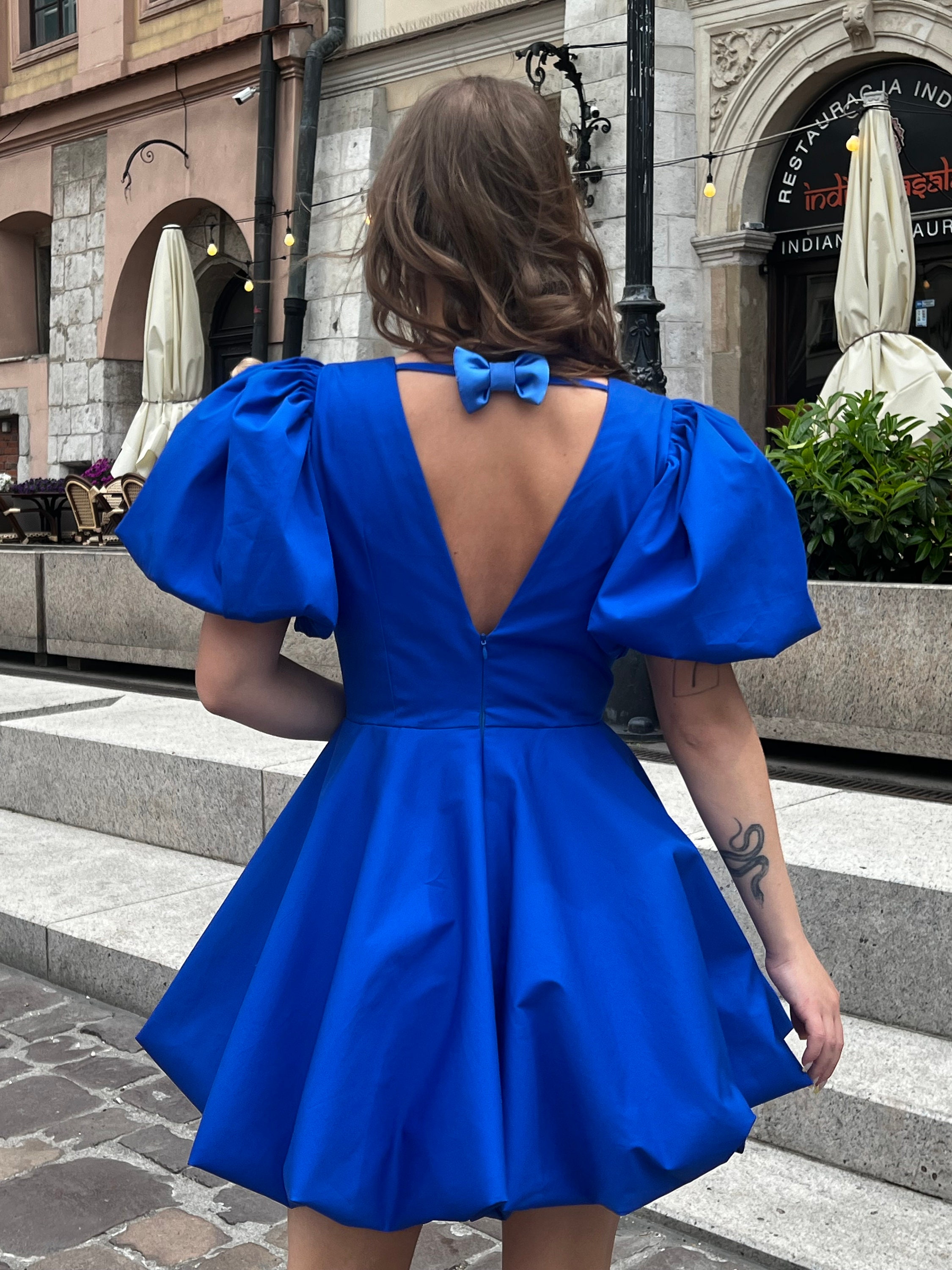 Blue Balloon Cotton Dress , Dress With Bows, Bow Dress, Cobalt Dress ...