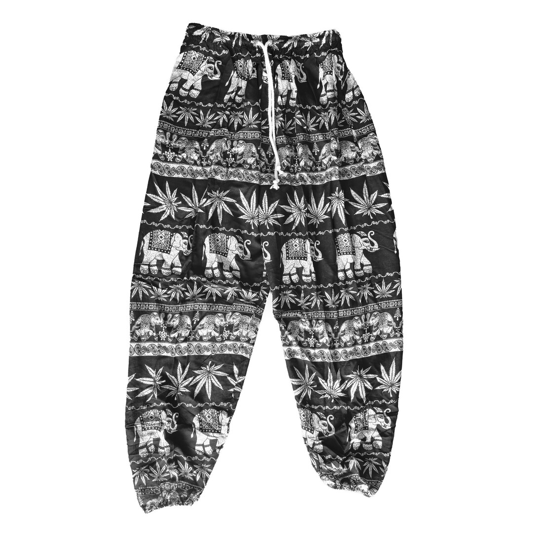 Thai Elephant and Cannabis Weed Leaf Drawstring Pants Black - Etsy