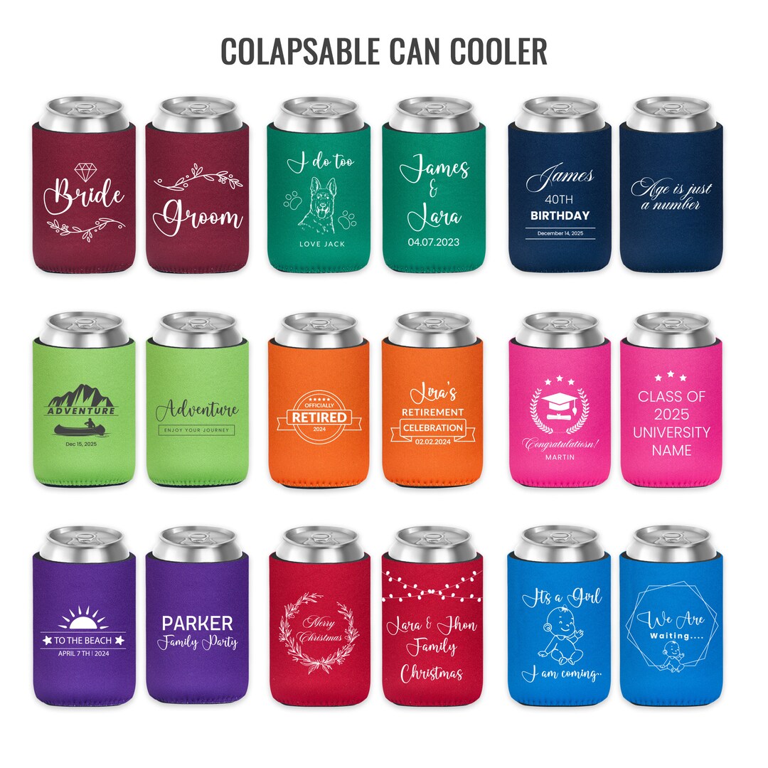 Personalized Wedding Can Cooler, Custom Beer Hugger, Stubby Cooler ...