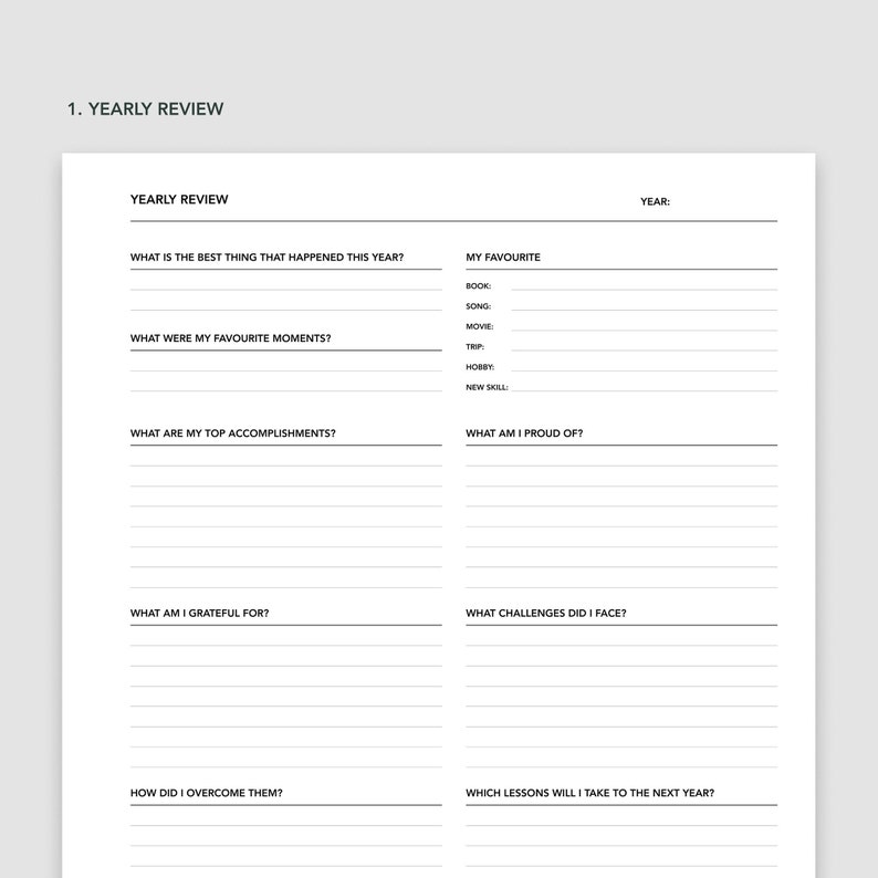 Yearly Review Printable Bundle, 5 Annual Reflection Templates, New ...