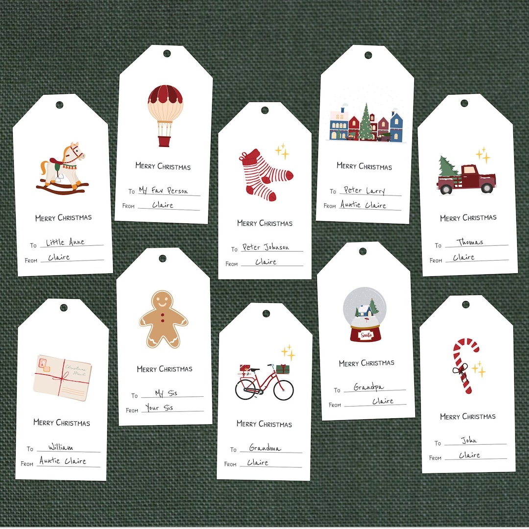 Set of 10 Christmas Gift Tags, Printable Christmas Tags, Gift Tags in 5 ...