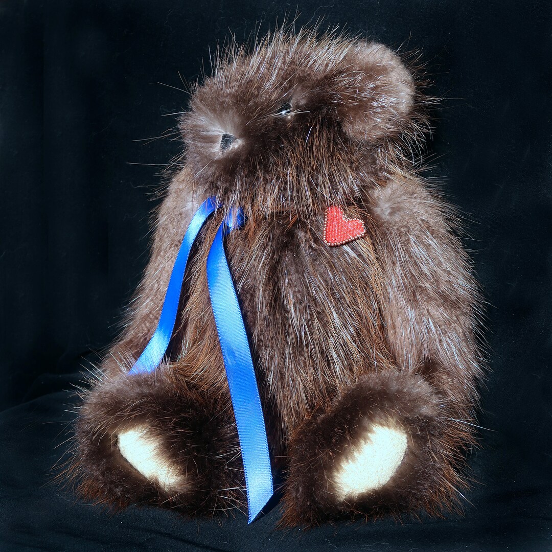 Beaver Fur Bear, Real Fur Bear, Handmade Teddy Bear, Valentine's Gift ...