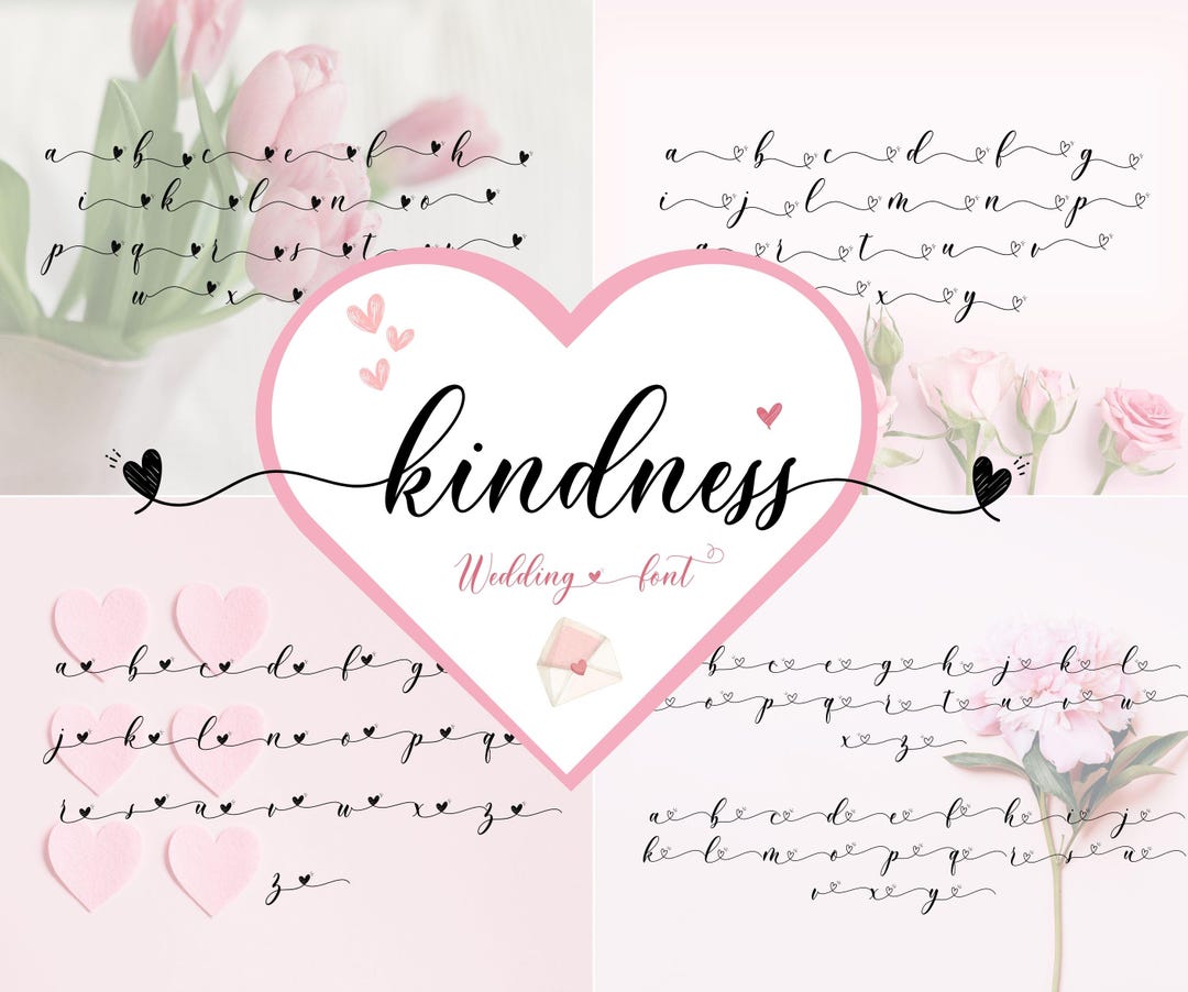 Kindness Font, Heart Cursive Font, Font With Heart Tails, Connecting ...