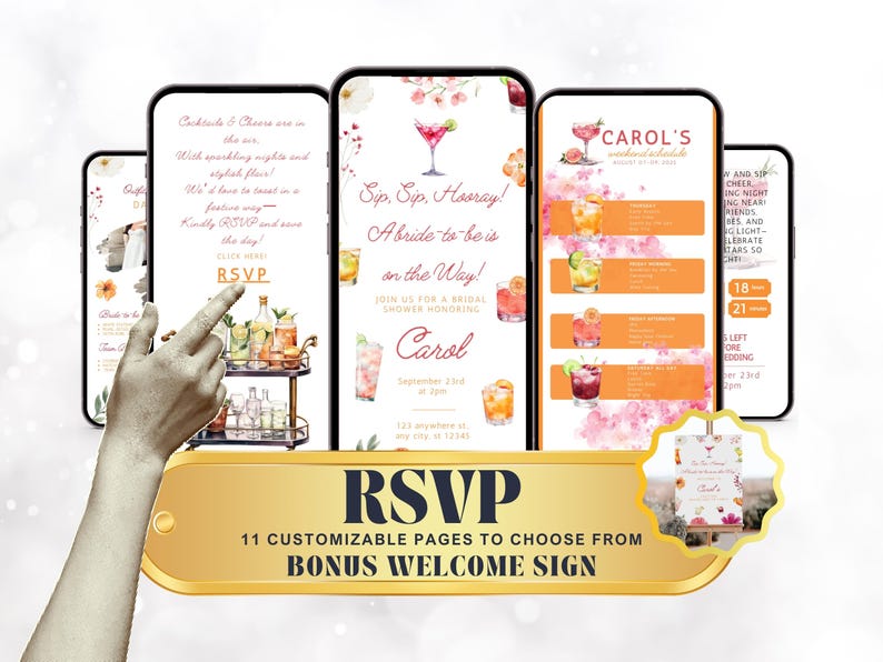 Cocktail Hens Party Invitation | Bachelorette Weekend Itinerary | Pink ...
