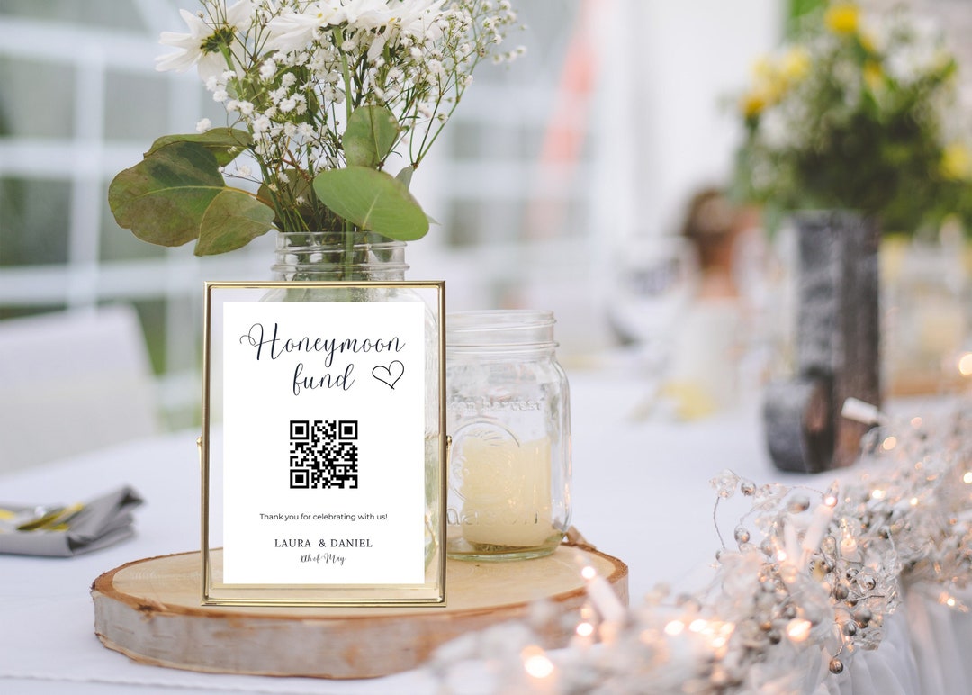 Custom QR Code Honeymoon Fund Sign, Modern Minimalist Wedding Sign ...