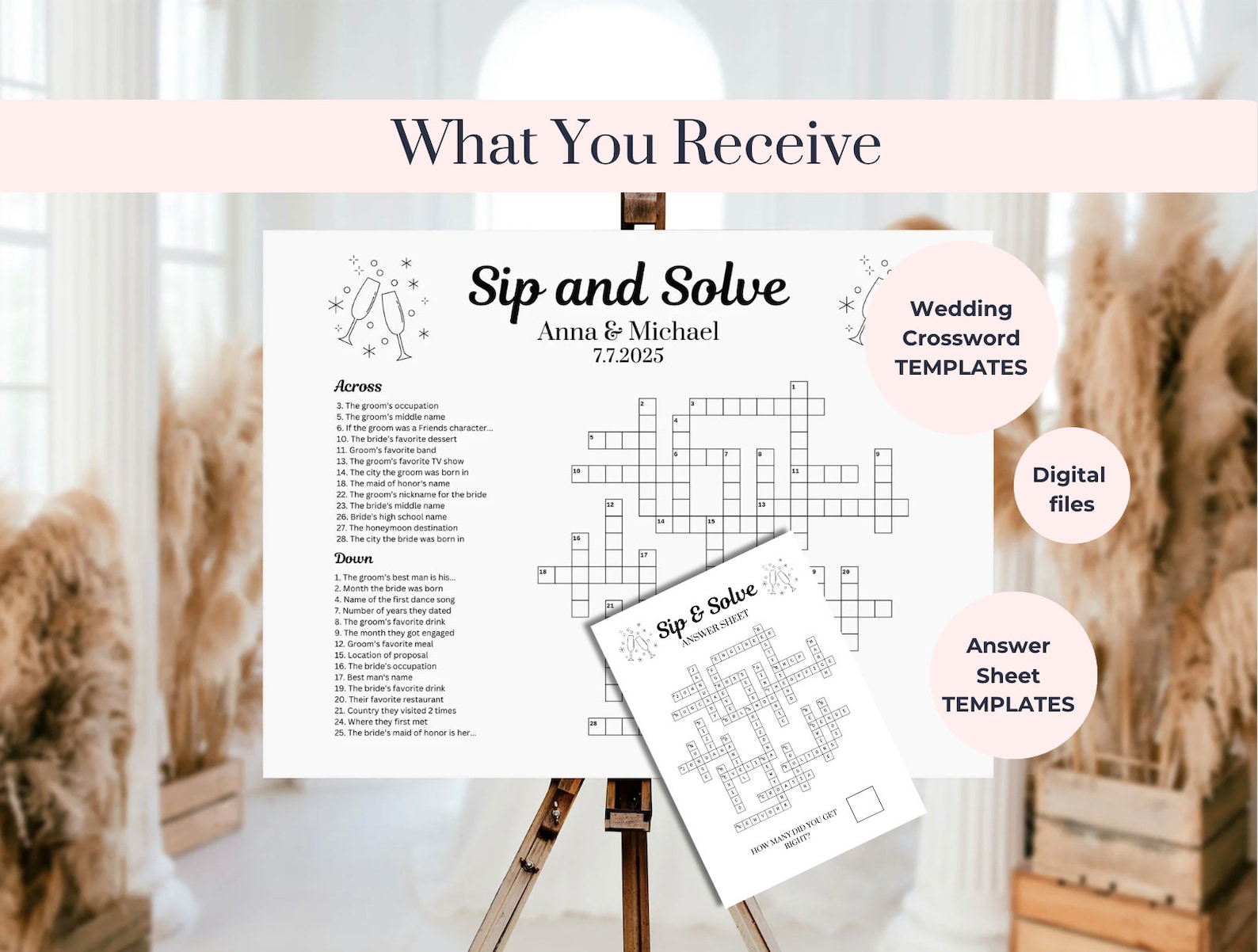 DIY Custom Sip and Solve Wedding Crossword Puzzle Template ...
