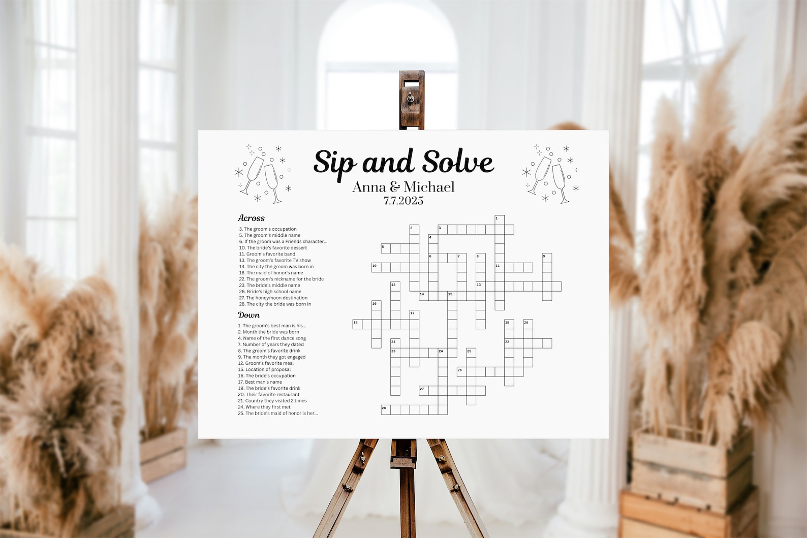DIY Custom Sip and Solve Wedding Crossword Puzzle Template ...