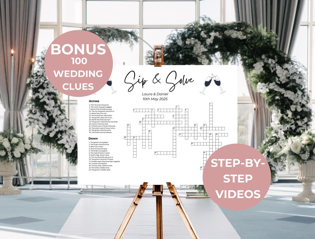 Custom DIY Sip and Solve Crossword Puzzle, Large Wedding Crosswords ...