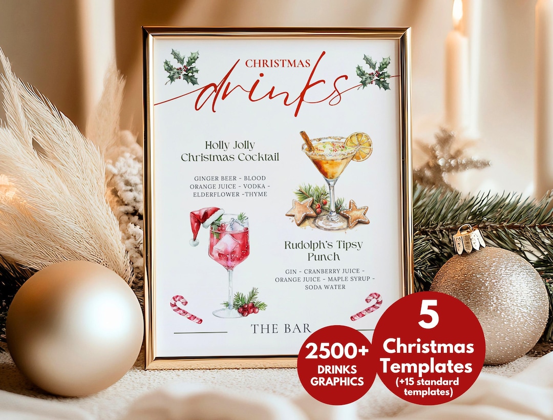 Christmas Party Signature Drink Sign, Holiday Drinks Sign, Christmas ...