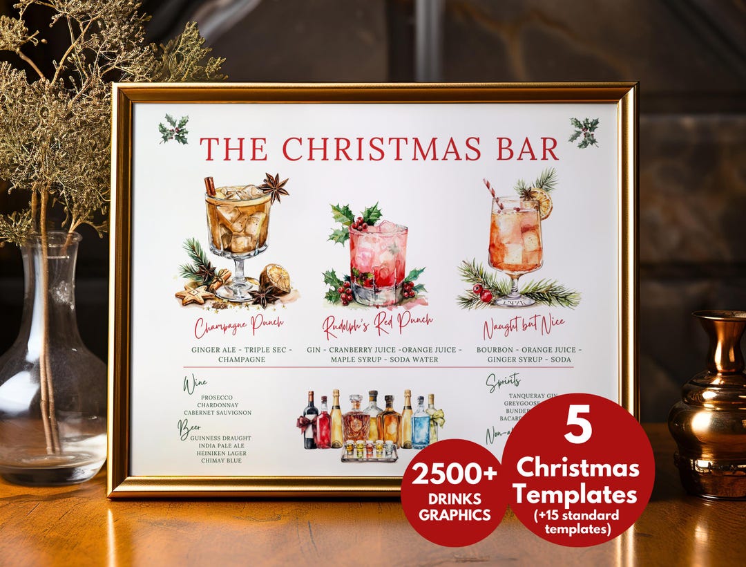 Christmas Party Drinks Sign, Holiday Bar Menu Template, Drink Menu Sign ...