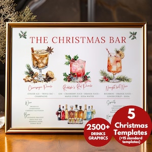 Christmas Party Drinks Sign, Holiday Bar Menu Template, Drink Menu Sign ...