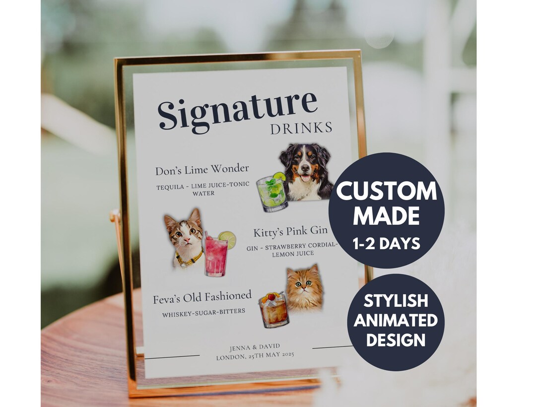 Custom 3 Pet Cocktail Sign, Dog Signature Drink Sign, Dog Cocktail Sign ...