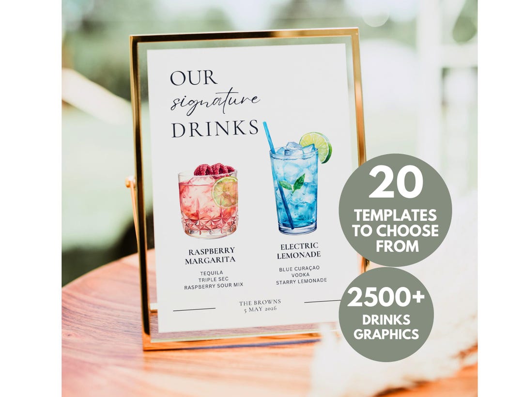 Signature Drink Sign Template, Cocktail Bar Sign Poster, Modern Wedding ...