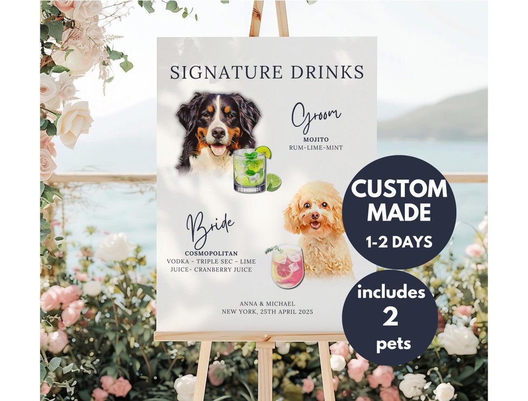 Custom Dog Signature Drinks Sign, 2 Pets Signature Drink Sign, Cat ...