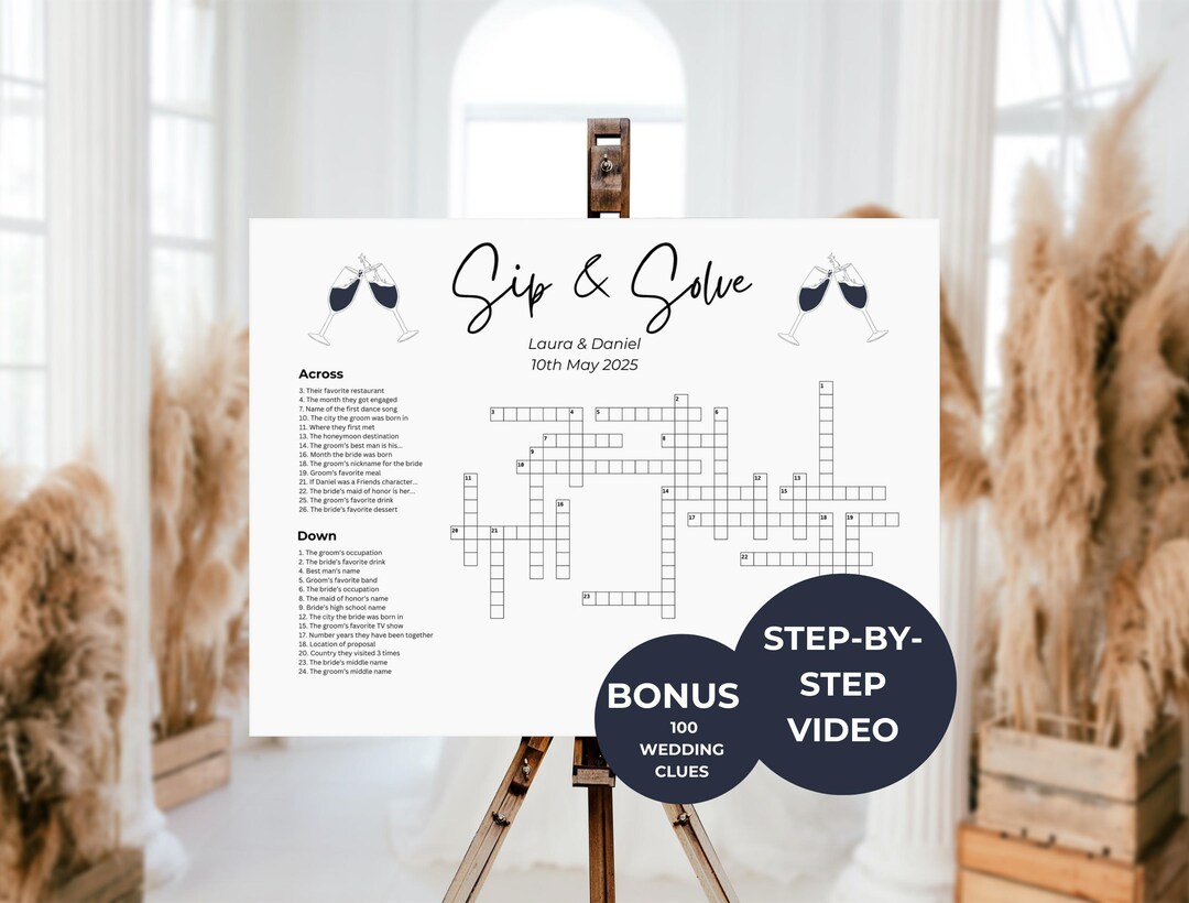 Custom Wedding Crossword Giant Crossword Sign Large Crossword Sip and ...
