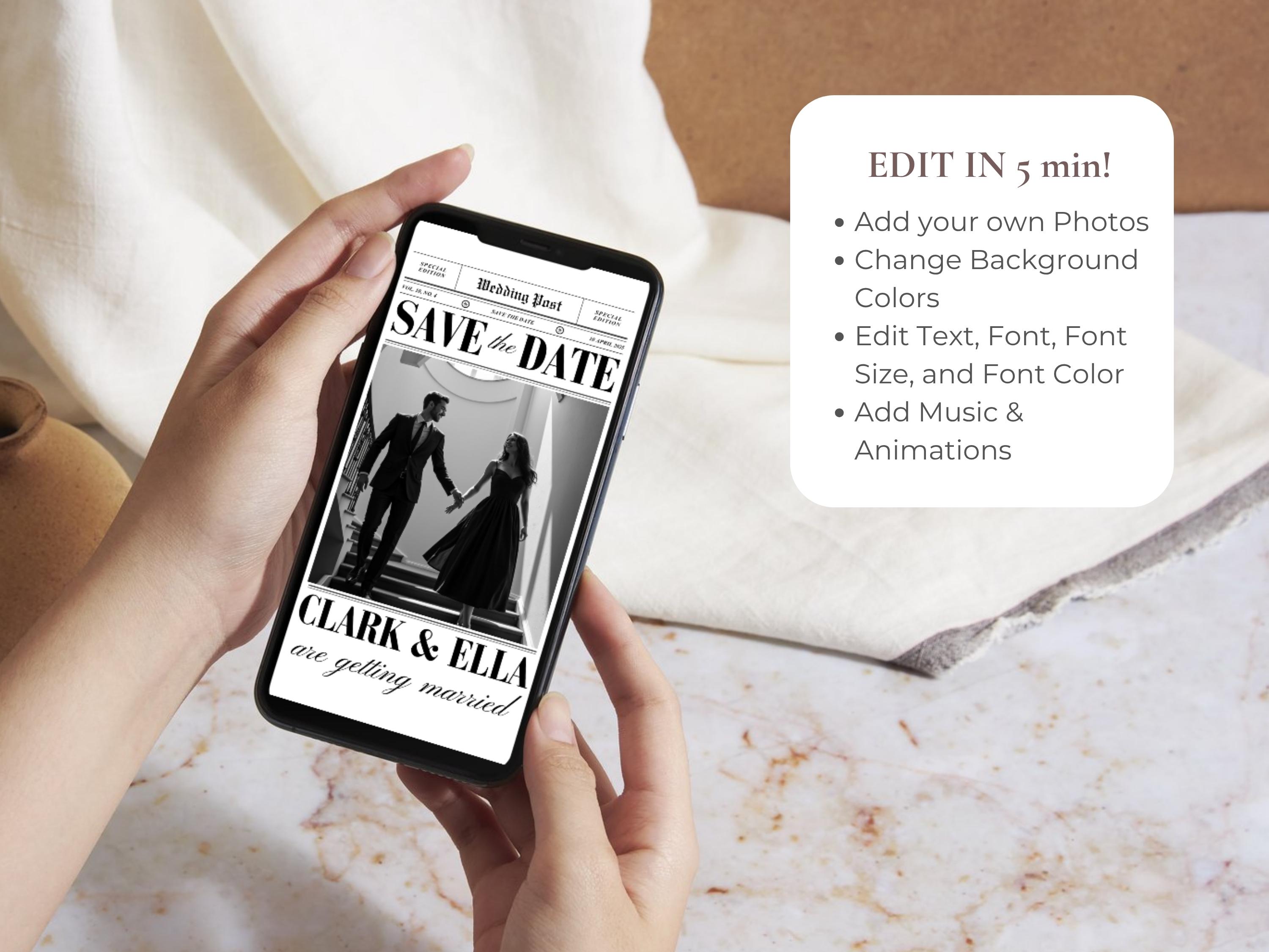 Wedding Newspaper Save the Date Canva Template, Digital Save the Date ...