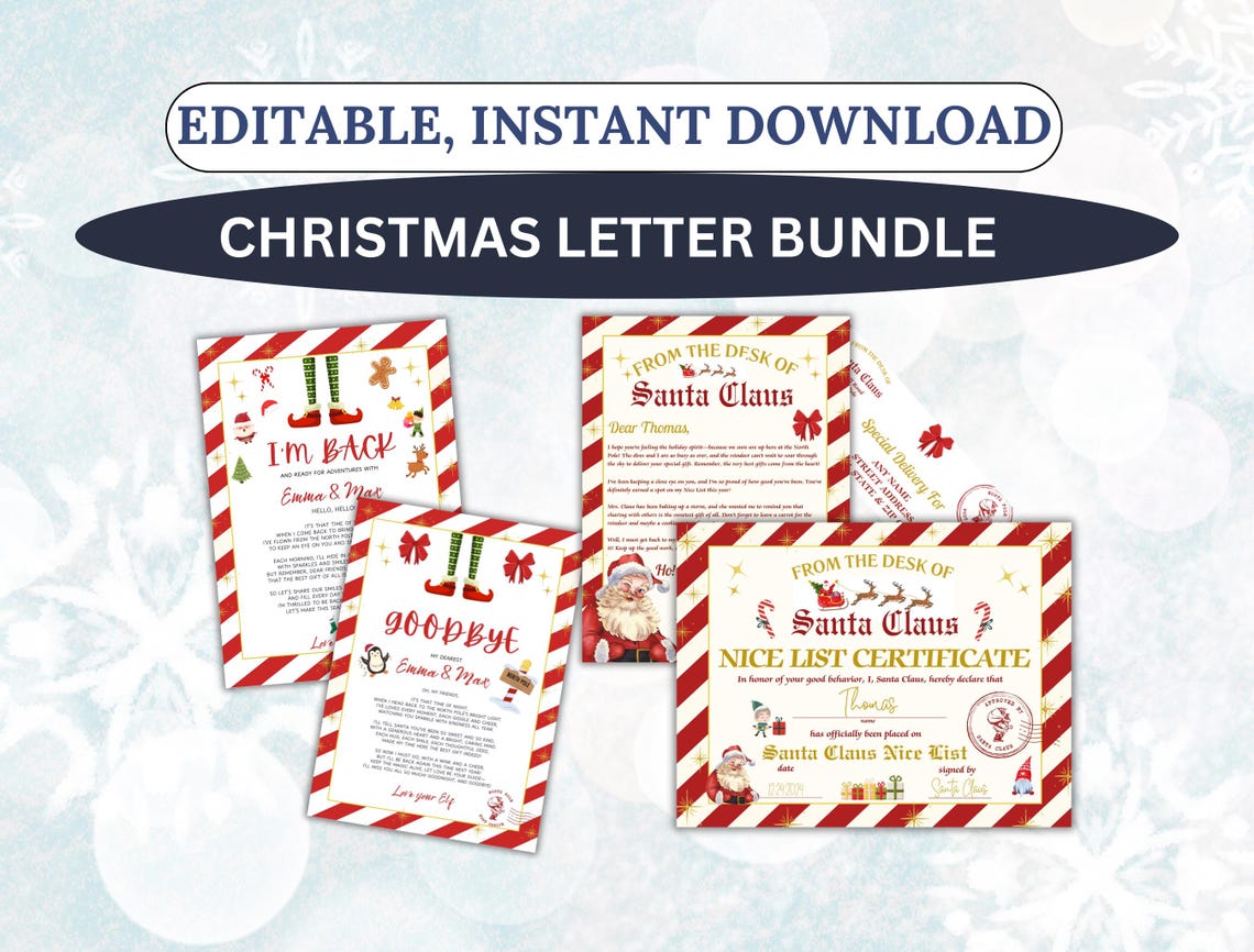 Printable Christmas Letters Bundle Editable Letters From Santa Claus ...
