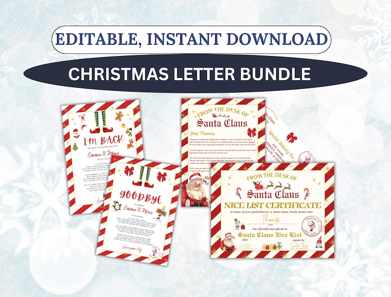 Printable Christmas Letters Bundle Editable Letters From Santa Claus ...