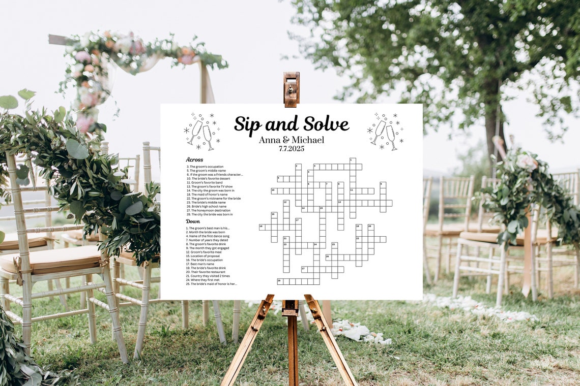 DIY Custom Sip and Solve Wedding Crossword Puzzle Template ...