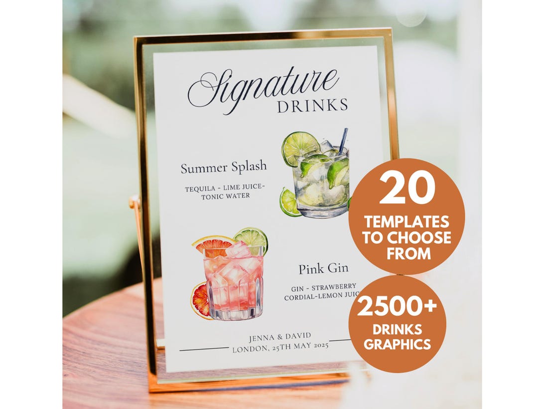 Custom Cocktails Bar Sign Unique Wedding Sign Signature Cocktail Menu ...