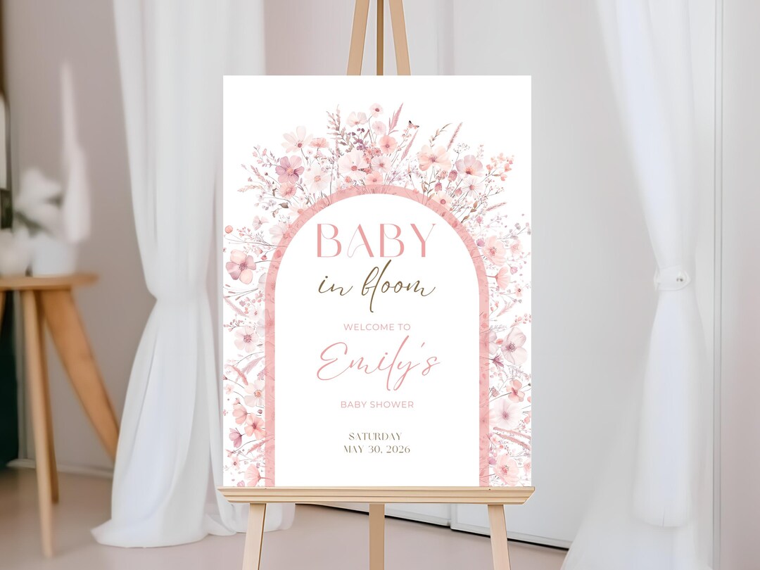 Blooming Baby Shower Welcome Sign Bloom Hey Baby Botanical Custom Baby ...