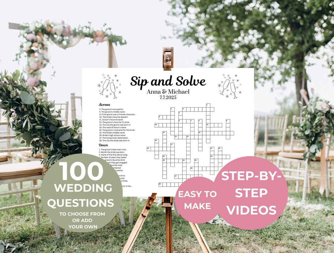 DIY Custom Sip and Solve Wedding Crossword Puzzle, Custom Wedding ...